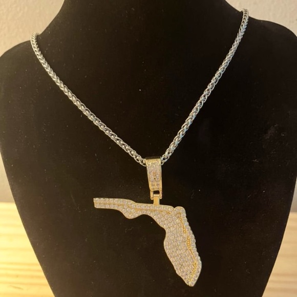 Accessories | Blinged Out Florida Charm And Silver Rope Chain | Poshmark